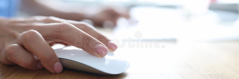 Female Hand Holding Computer Mouse and Typing on Computer Keyboard ...