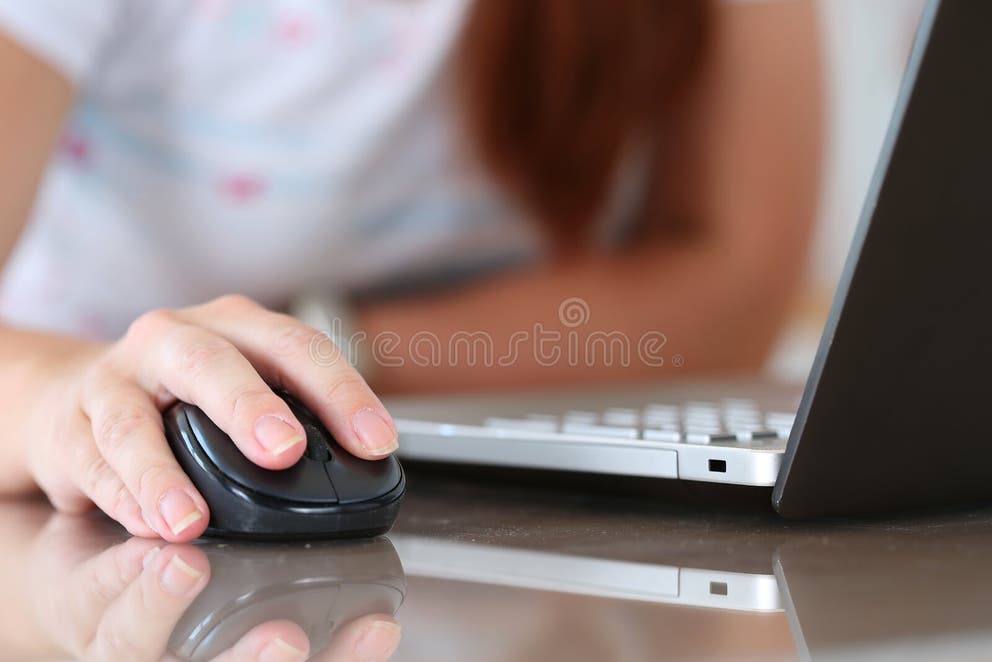 Female Hand Holding Computer Wireless Mouse Stock Photo - Image of ...