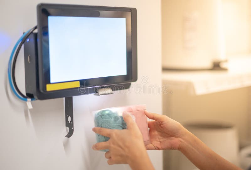 The Barcode Price Scanner on the Wall in a Supermarket for Self Service ...