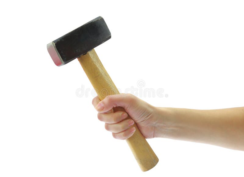 Female Hand Holding a Hammer Isolated on White Transparent Background ...