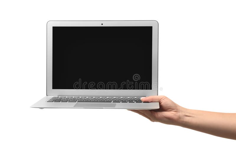 Hand with the Laptop Isolated on White Stock Image - Image of equipment ...