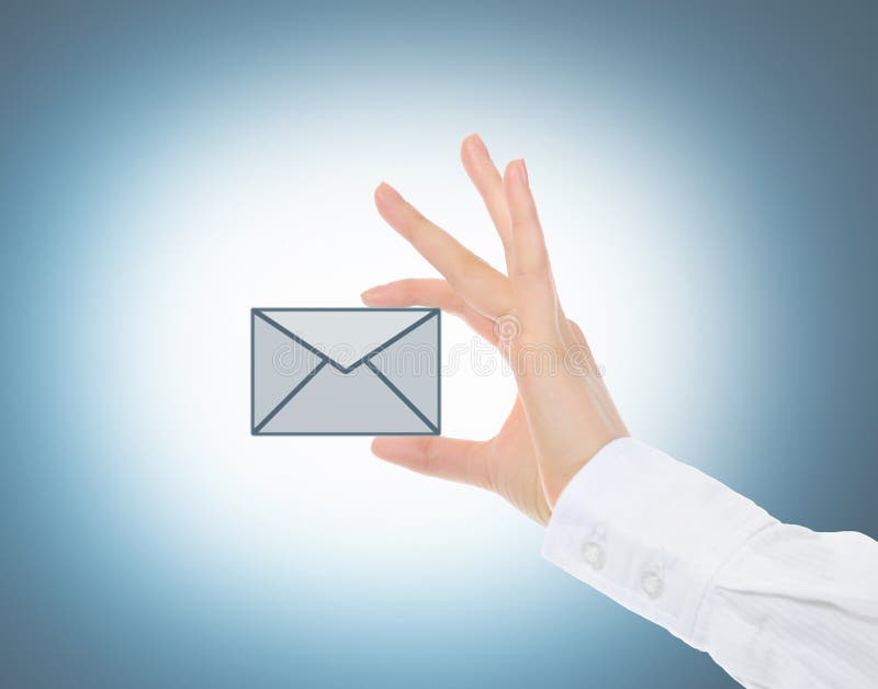 Female Hand Holding a Mail Icon Stock Photo - Image of message, digital ...