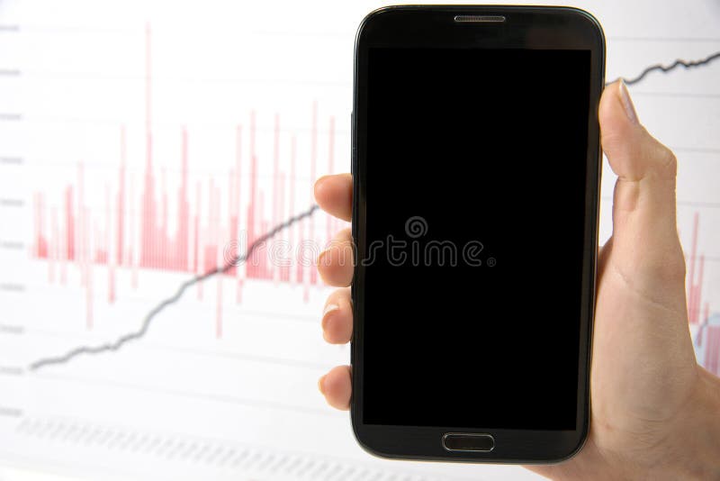 Female Hand Holding Mobile Phone Over Diagram Stock Image - Image of ...