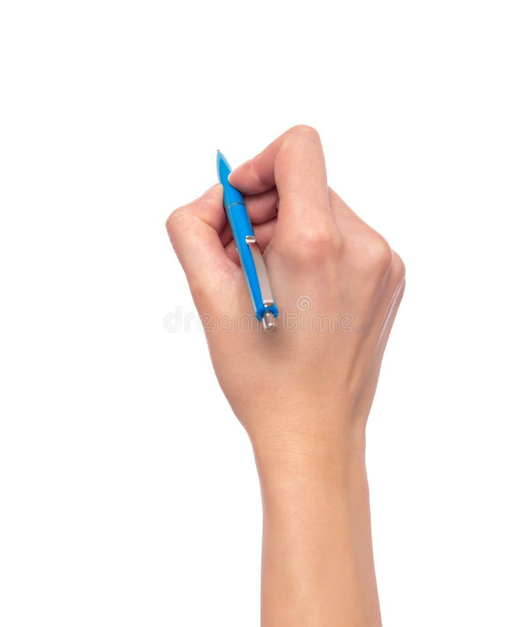 Female Hand Holding A Pen On White Background. Stock Photo - Image of ...