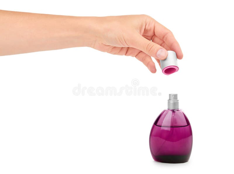 Female Hand Holding Perfume Bottle. Isolated on White Background Stock ... Female Hand Holding Perfume Bottle. Isolated on White Background Stock ...