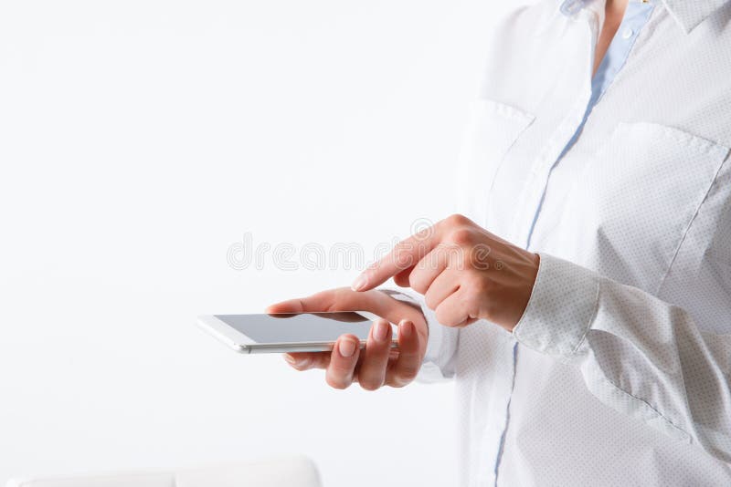 Female Hand Holding Phone,finger Point on Screen Phone Stock Image ...