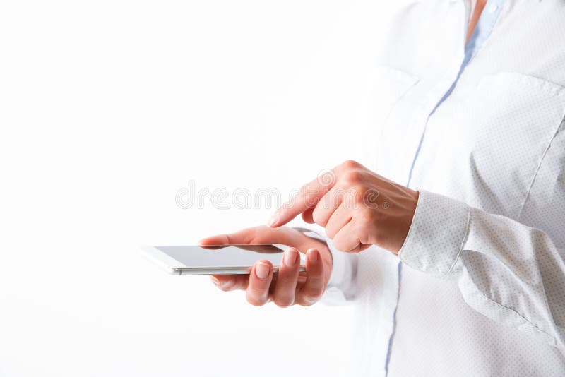 Female Hand Holding Phone,finger Point on Screen Phone Stock Image ...