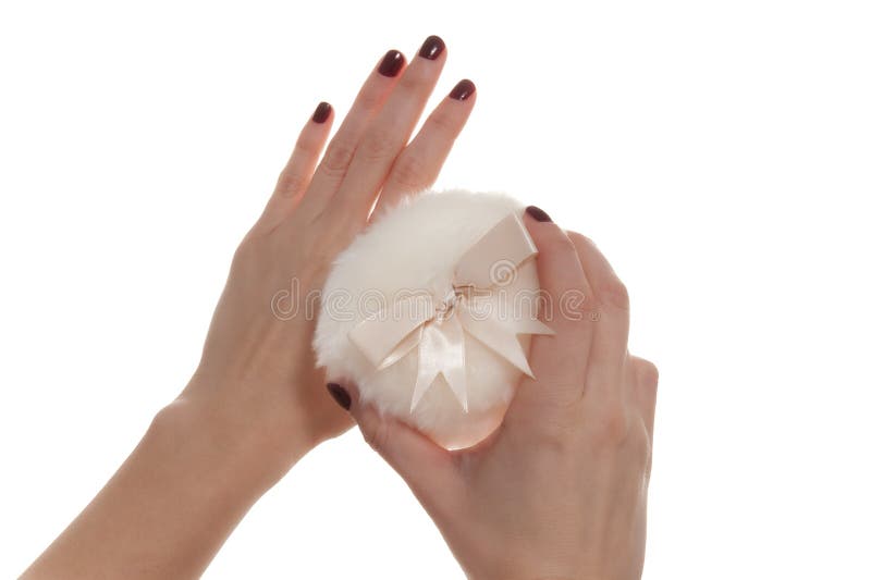 Female Hand Holding Powder Puff Stock Image - Image of holding, body ...