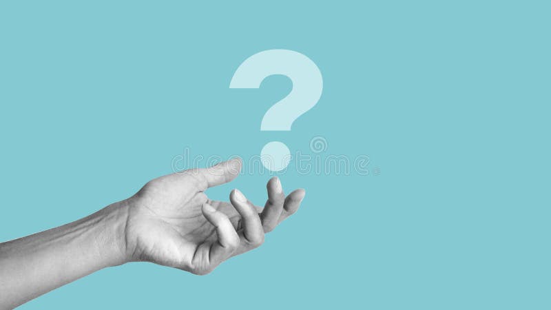 Female Hand Holding Question Mark Icon on Blue Background. Banner with ...