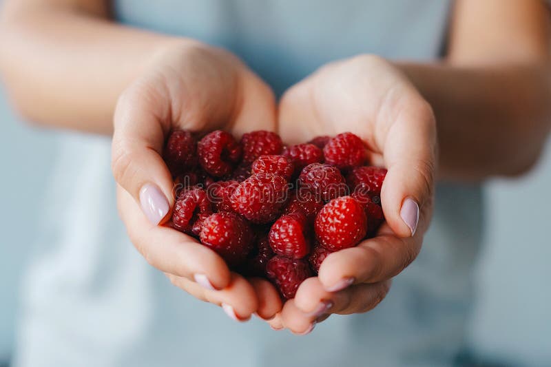 Female Hand Holding Raspberries Stock Image - Image of health ...