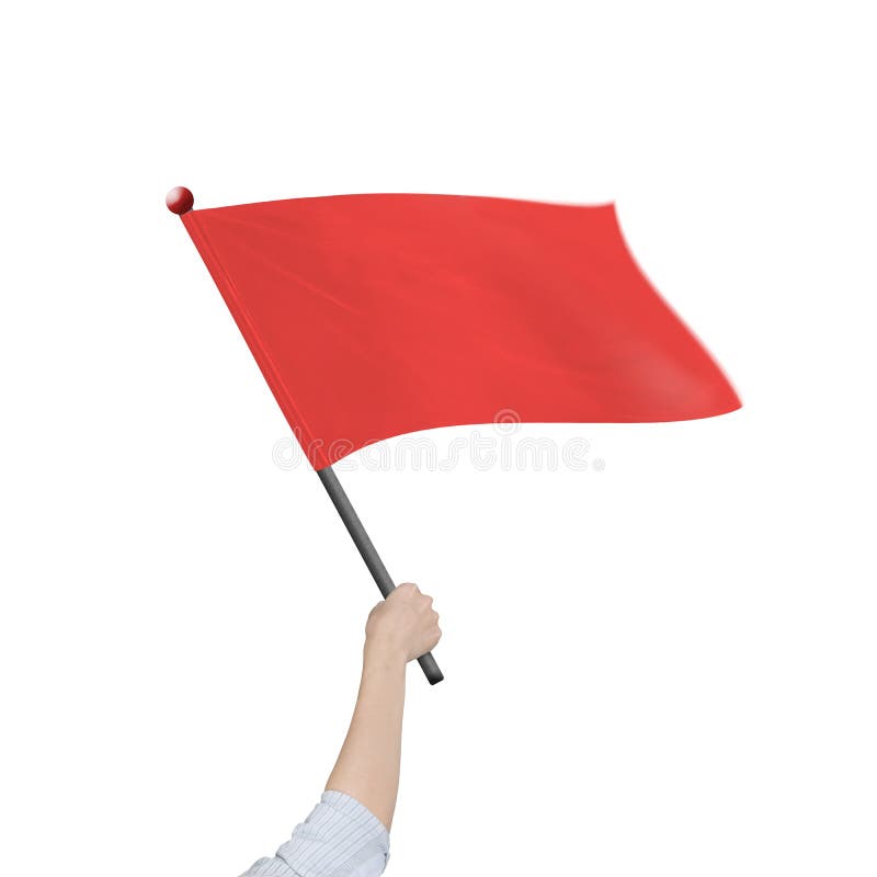 Female Hand Holding Red Flag Isolated On White Stock Image - Image of ...