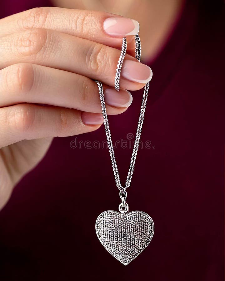 Female Hand Holding Silver Heart Necklace Stock Illustration ...