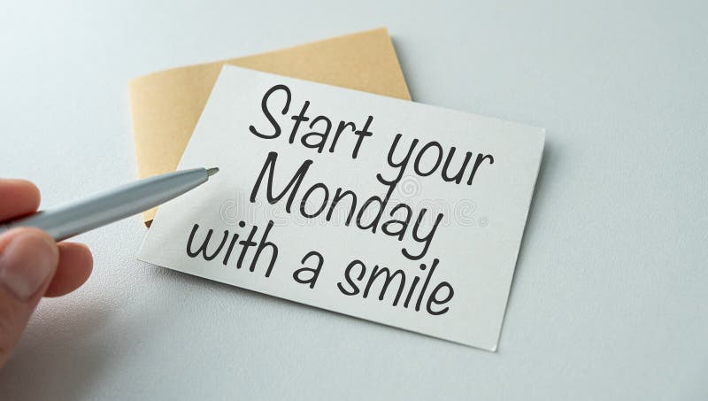 Female Hand Holding Sticky Note Written Start Your Monday with a Smile ... Female Hand Holding Sticky Note Written Start Your Monday with a Smile ...