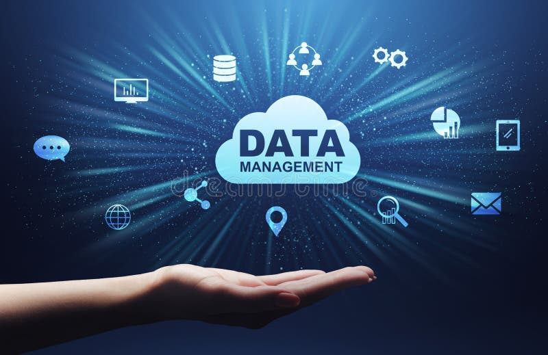 Female Hand Holding Storage Cloud with Data Management Text and ...