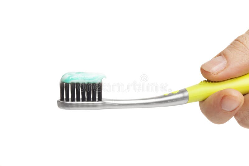 Female Hand Holding Toothbrush with Toothpaste Isolated on White ...