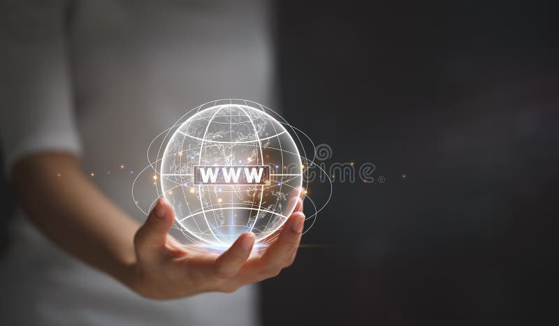 Female Hand Holding a Virtual Globe with a Website Icon with the ...