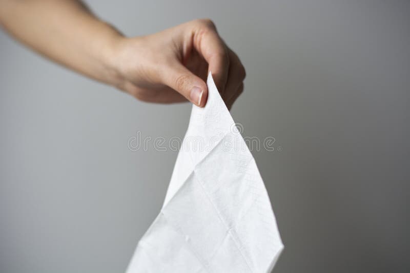 Paper Tissue and a Cotton Handkerchief. Female Hand Grabs a Paper ...