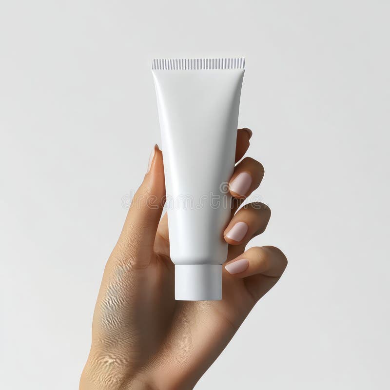 Female Hand Holding a White Cosmetic Product Stock Photo - Image of ...