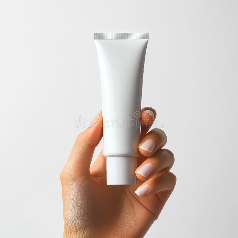 Female Hand Holding a White Cosmetic Product Stock Image - Image of ...