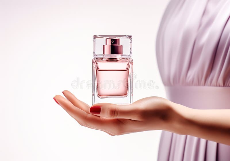 Female Hand Holds an Elegant Light Pink Perfume Bottle. AI Generated ...