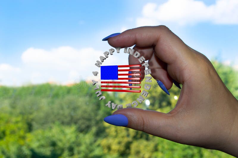 Female Hand Holds Independence Day Icon Stock Photo - Image of ...