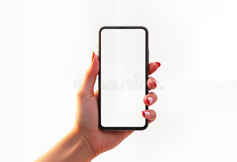 Female Hand Holds Modern Smartphone with Empty Screen. Device Mockup on ...