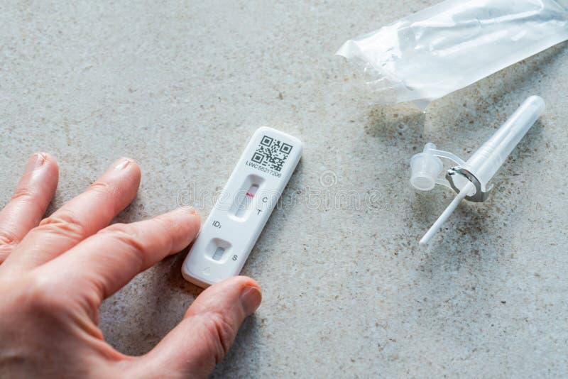 Female Hand Holds Rapid Lateral Flow Test Device Stock Photo - Image of ...