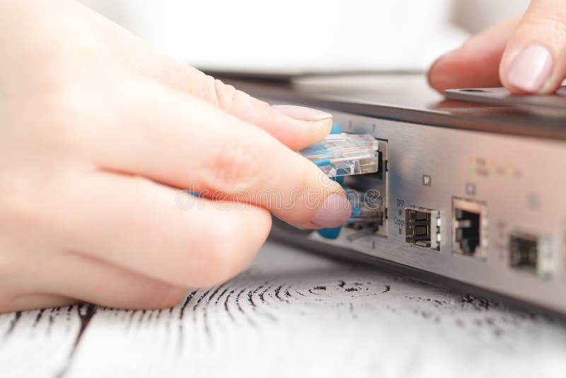 Female Hand Insert Connector in Network Switch Stock Image - Image of ...