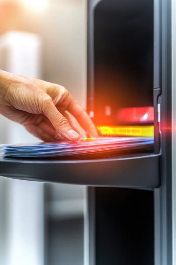 Female Hand Insert Documents in Modern Office Scanner Machine Stock ...