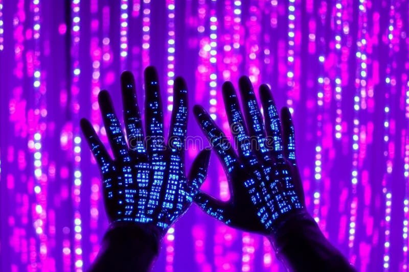 A Female Hand Interacting with a Digital Interface in a Futuristic ...
