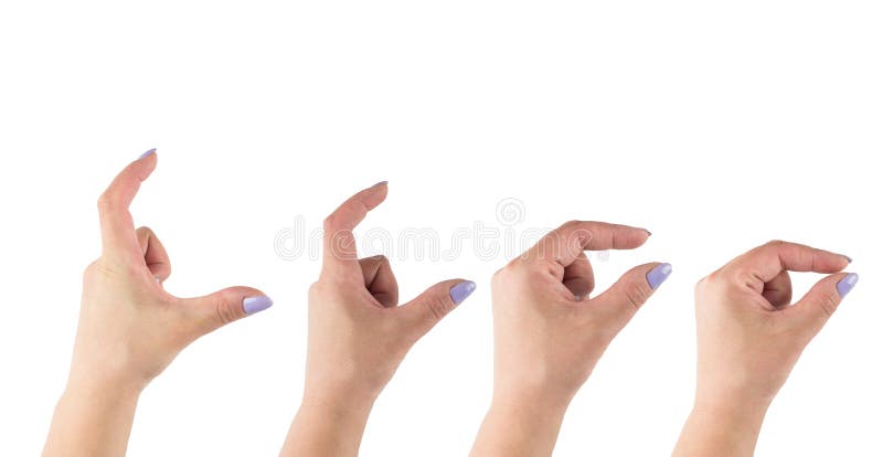 A Female Hand, Isolated on a White Background, is Shown in Four ...