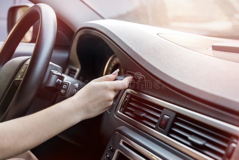 Female Hand with Key, Starting Engine, Closeup Stock Image - Image of ...