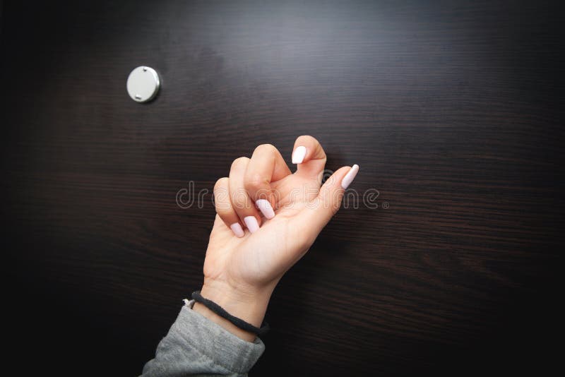 Female Hand is Knocking on the Door Stock Photo - Image of building ...