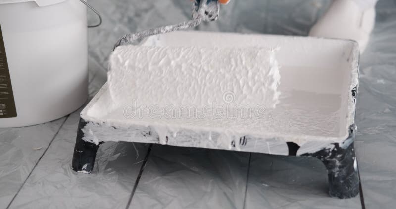 Woman Loading Paint Roller with Paint Stock Video - Video of house ...