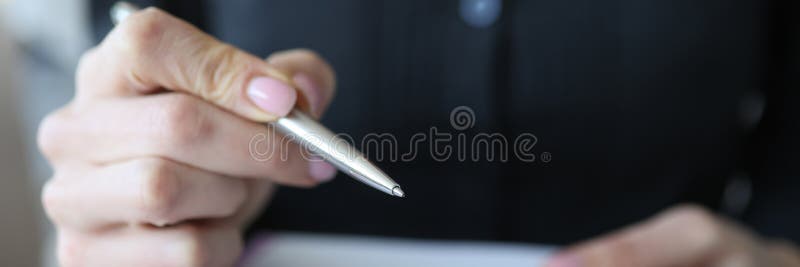 Female Hand Makes Notes with Pen in Notebook Stock Image - Image of ...