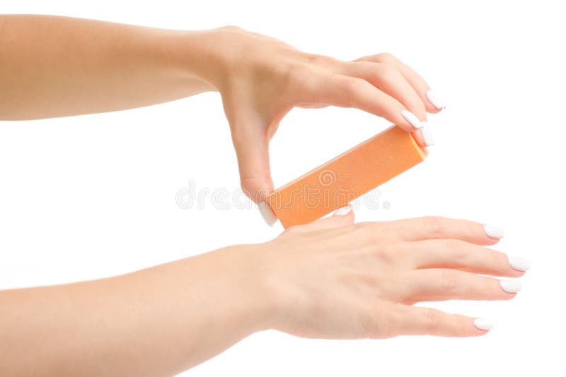 Female Hand Manicure Nail Buff Stock Image - Image of sand, green ...