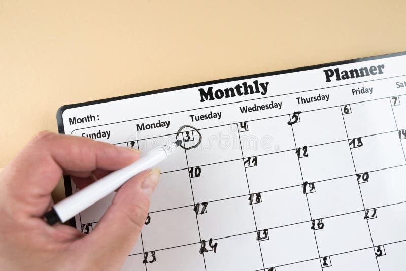 Female Hand with Marker, Marking Date on Planner Stock Image - Image of ...