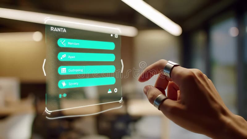 AI Hand Using Holographic UI in Workspace Stock Footage - Video of ...
