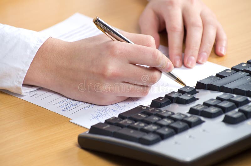 Female Hand with Pan Writing Stock Image - Image of device, horizontal ...