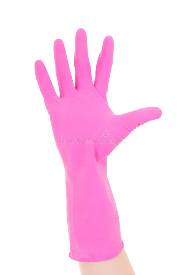 Female Hand in Pink Rubber Glove Isolated on White Stock Photo - Image ...