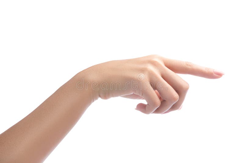 Female Hand Touching or Pointing To Something.Isolated on White with ...