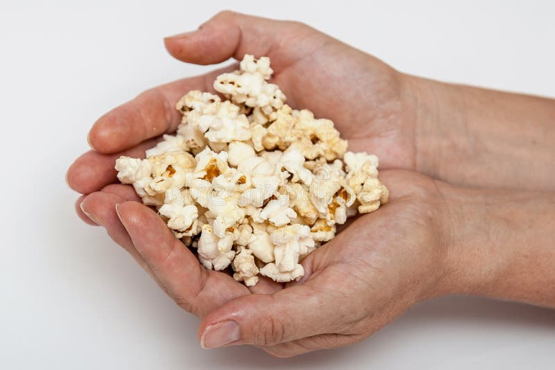 Female Hand with Popcorn on a White Background Stock Image - Image of ...