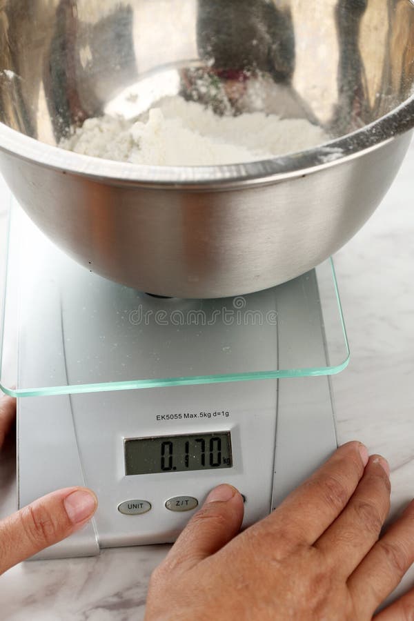 Female Hand Preparing Baking Scale and Flour Stock Photo - Image of ...
