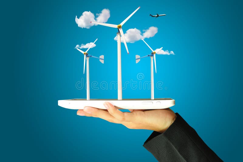 Female Hand Present Wind Turbine Power Generator Stock Image - Image of ...