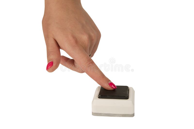 Female Hand Presses the Button Isolated on White Background Stock Image ...