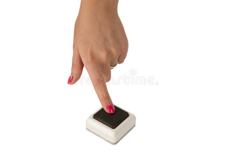 Female Hand Presses the Button Isolated on White Background Stock Image ...