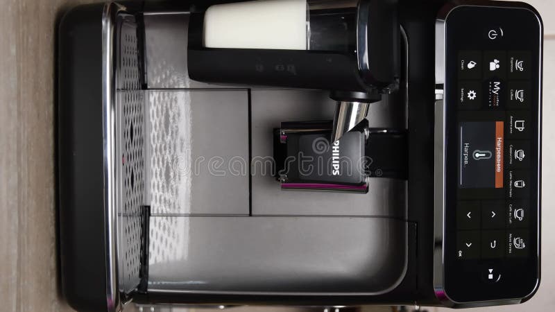 Female Finger Press Button To Switch on of Fully Automatic Espresso ...