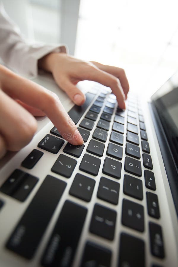 Working on laptop stock image. Image of hands, closeup - 30095873