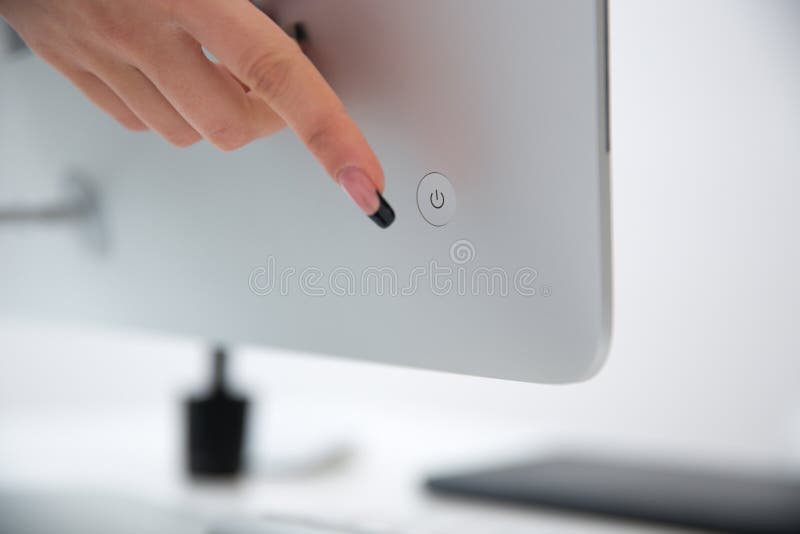 Hand pressing power button stock photo. Image of circles - 18585156