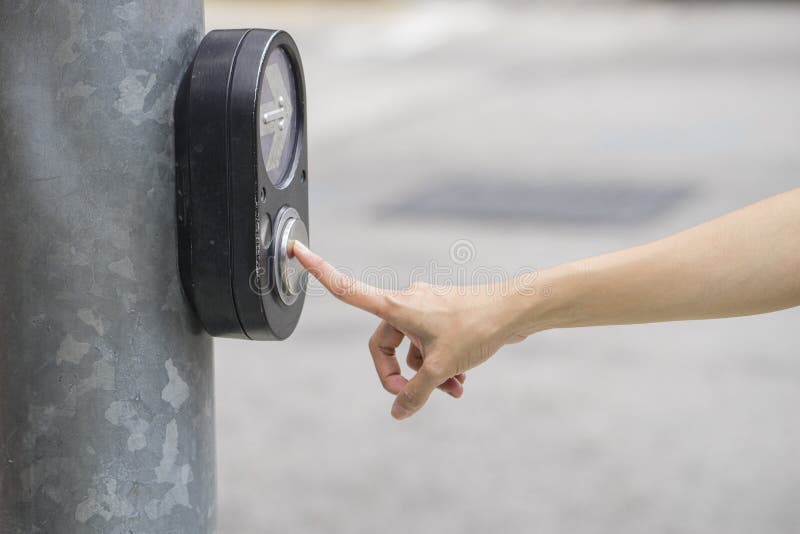 Female Hand Pushing Button for Traffic Light Stock Photo - Image of ...